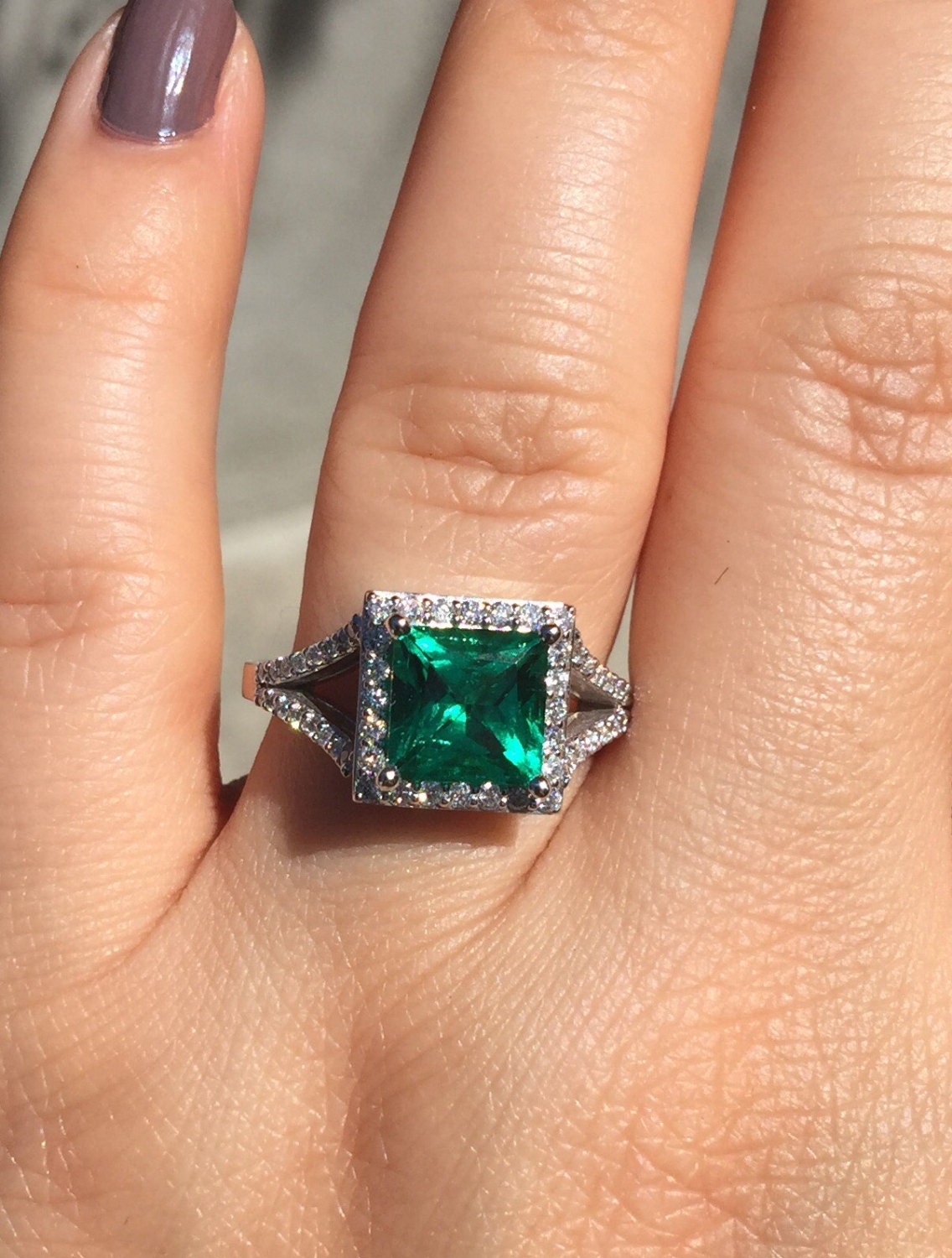 Emerald Engagement Ring Princess Cut Diamond Engagement Ring - Etsy