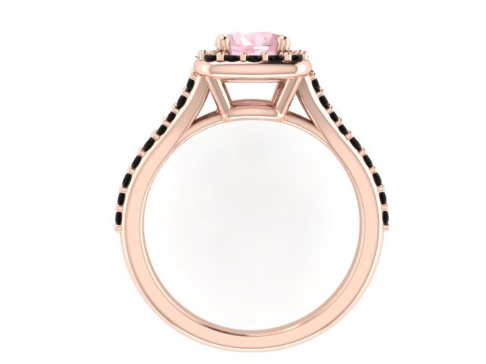 Black Diamond Morganite Engagement Ring 14K Rose Gold Ring Cushion Halo ...