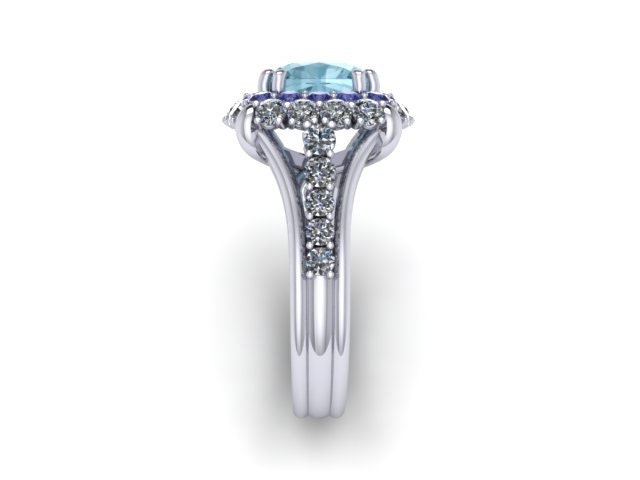 Cushion Cut Aquamarine Engagement Ring Diamond Wedding Ring Blue ...