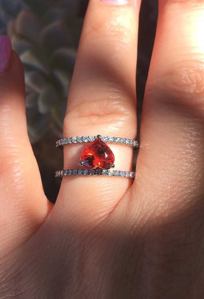 Diamond Ring January Brithstone Heart Garnet Engagement - Etsy
