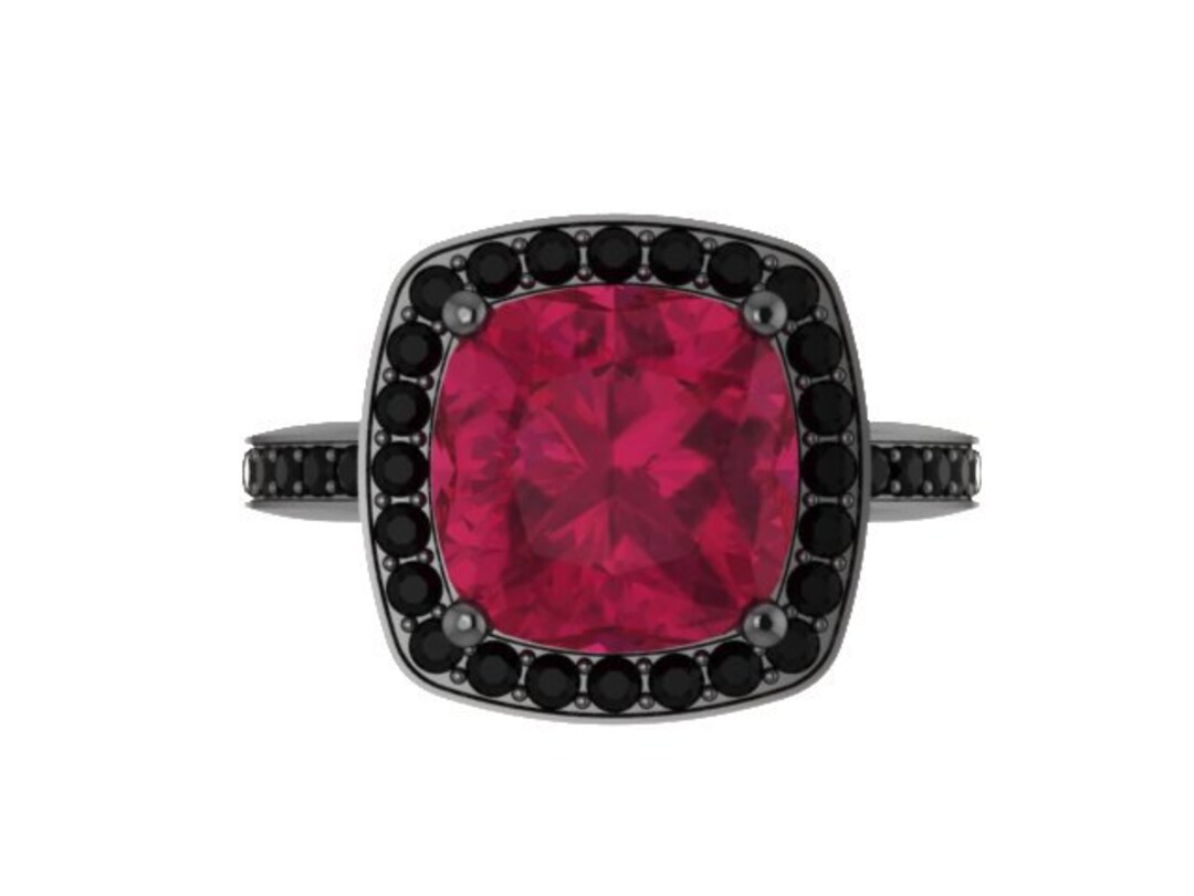 Ruby Engagement Ring Ruby Ring Black Diamond Wedding Ring 14K Black ...