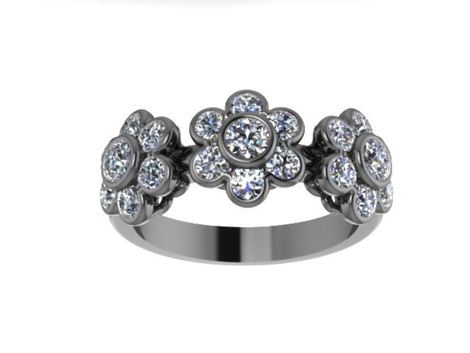 Diamond Band Flower Design Band 14K Black Gold Flower Ring | Etsy