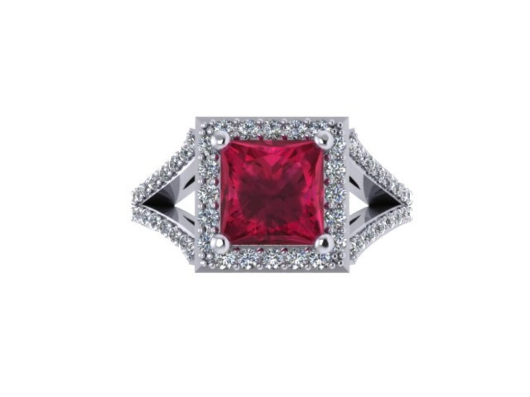 Princess Cut Ruby Engagement Ring Diamond Engagement Ring 14K White ...