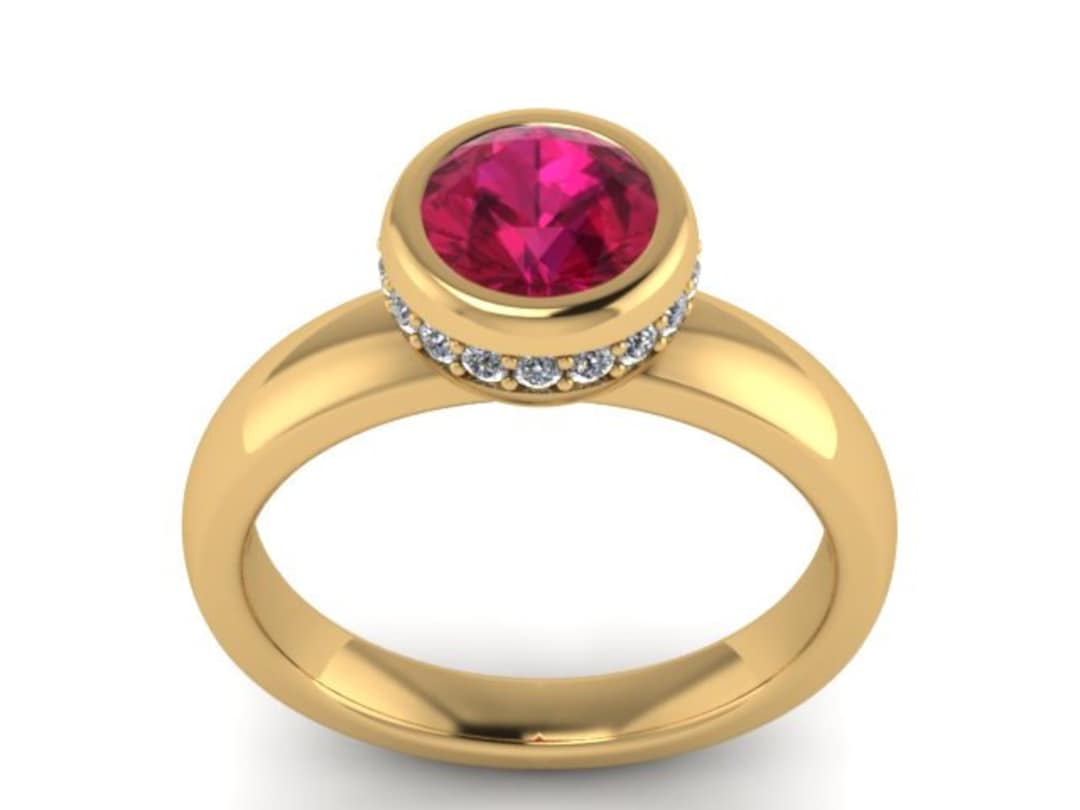 Ruby Engagement Ring Diamond Wedding Ring 14k Yellow Gold Engagement ...