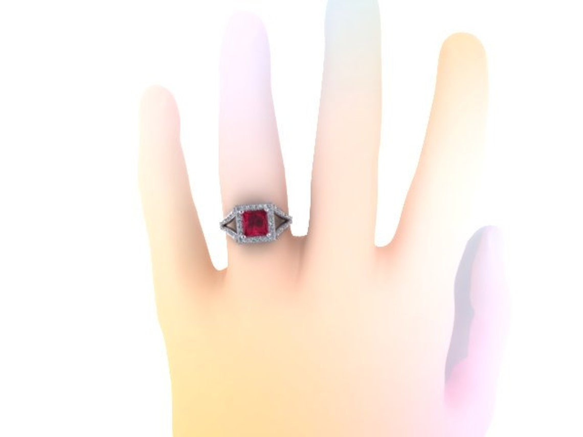 Princess Cut Ruby Engagement Ring Diamond Engagement Ring 14K White ...