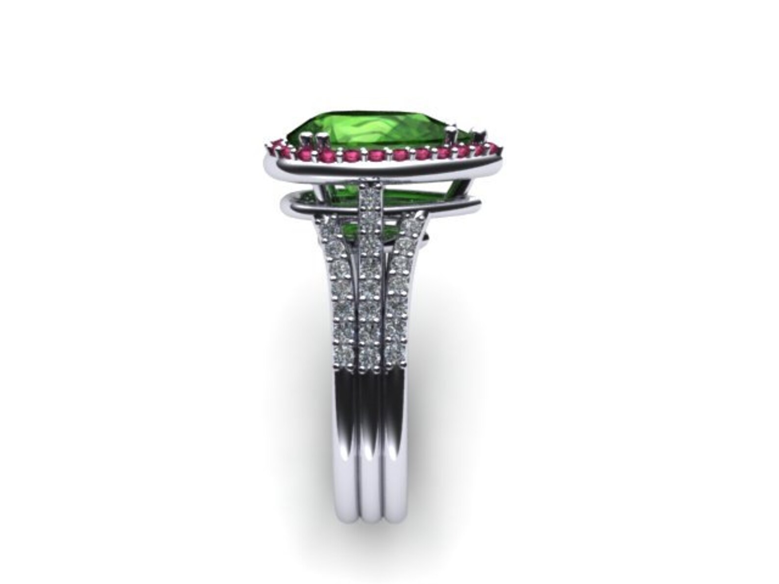 Emerald Engagement Ring Pink Sapphire Halo 14K White Gold Pear Shape ...