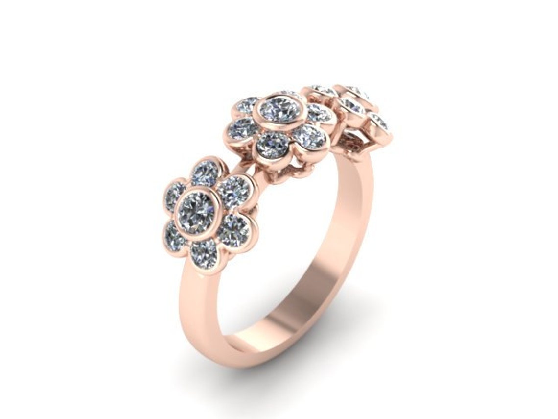 Diamond Band Flower Design Band 14K Rose Gold Flower Ring Floral Fine ...