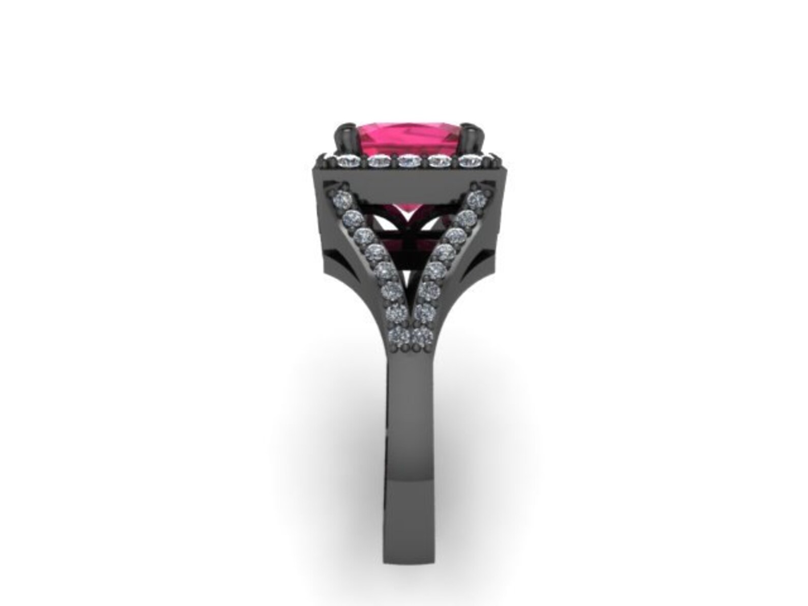 Princess Cut Red Ruby Engagement Ring Diamond Wedding Ring 14K Black ...