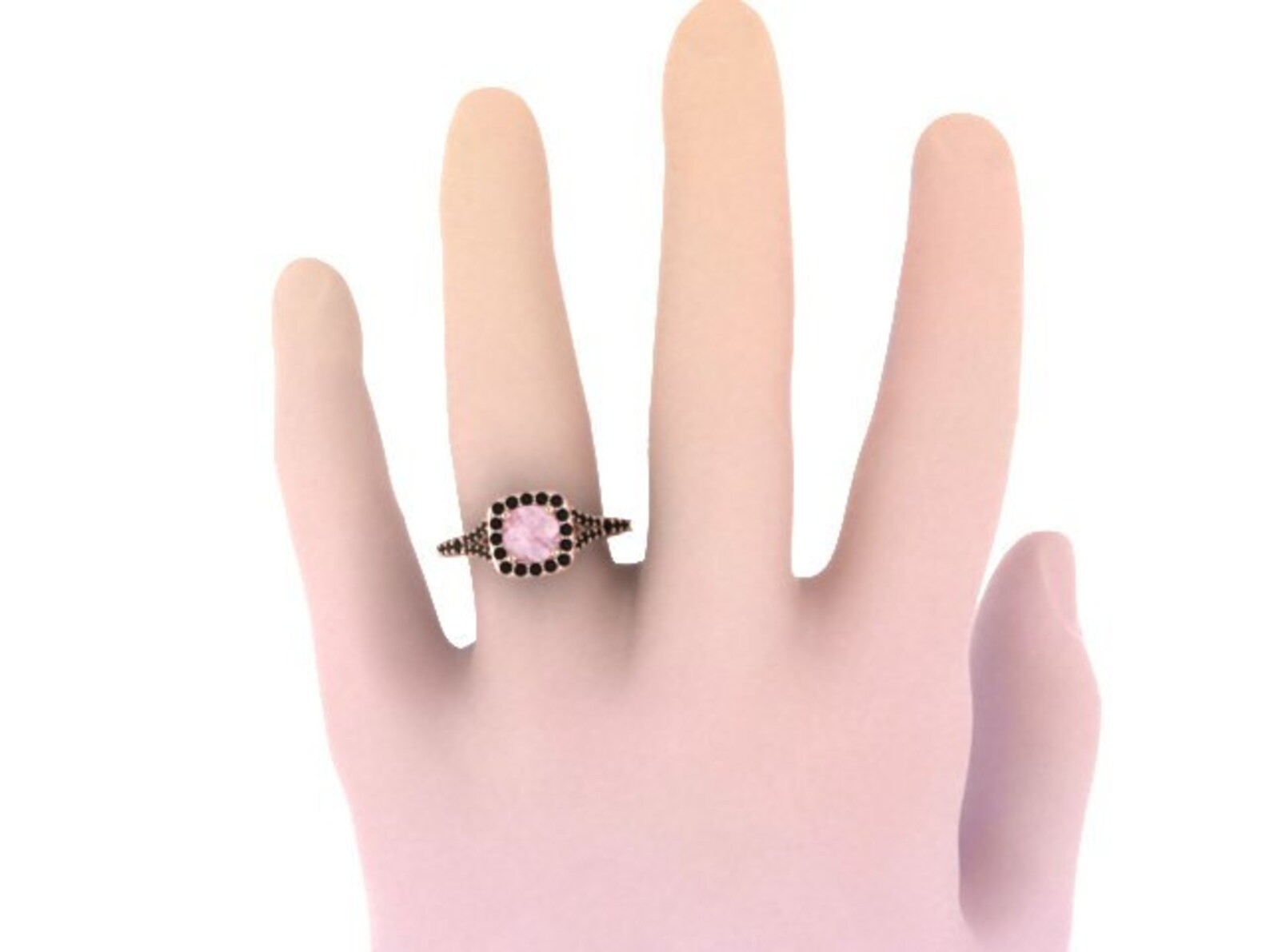 Black Diamond Morganite Engagement Ring 14K Rose Gold Ring Cushion Halo ...