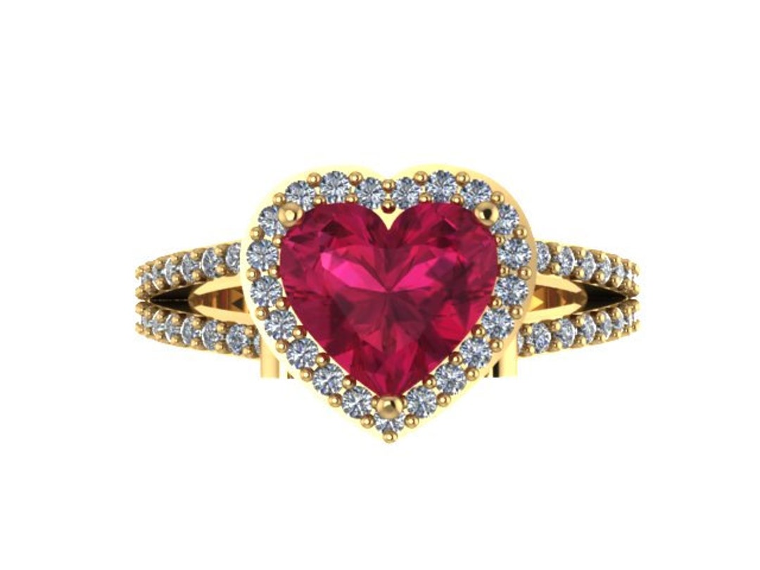 Ruby Engagement Ring Diamond Wedding Ring Heart Shaped Red Ruby Ring ...