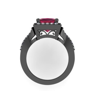 Princess Cut Red Ruby Engagement Ring Diamond Wedding Ring 14K Black ...