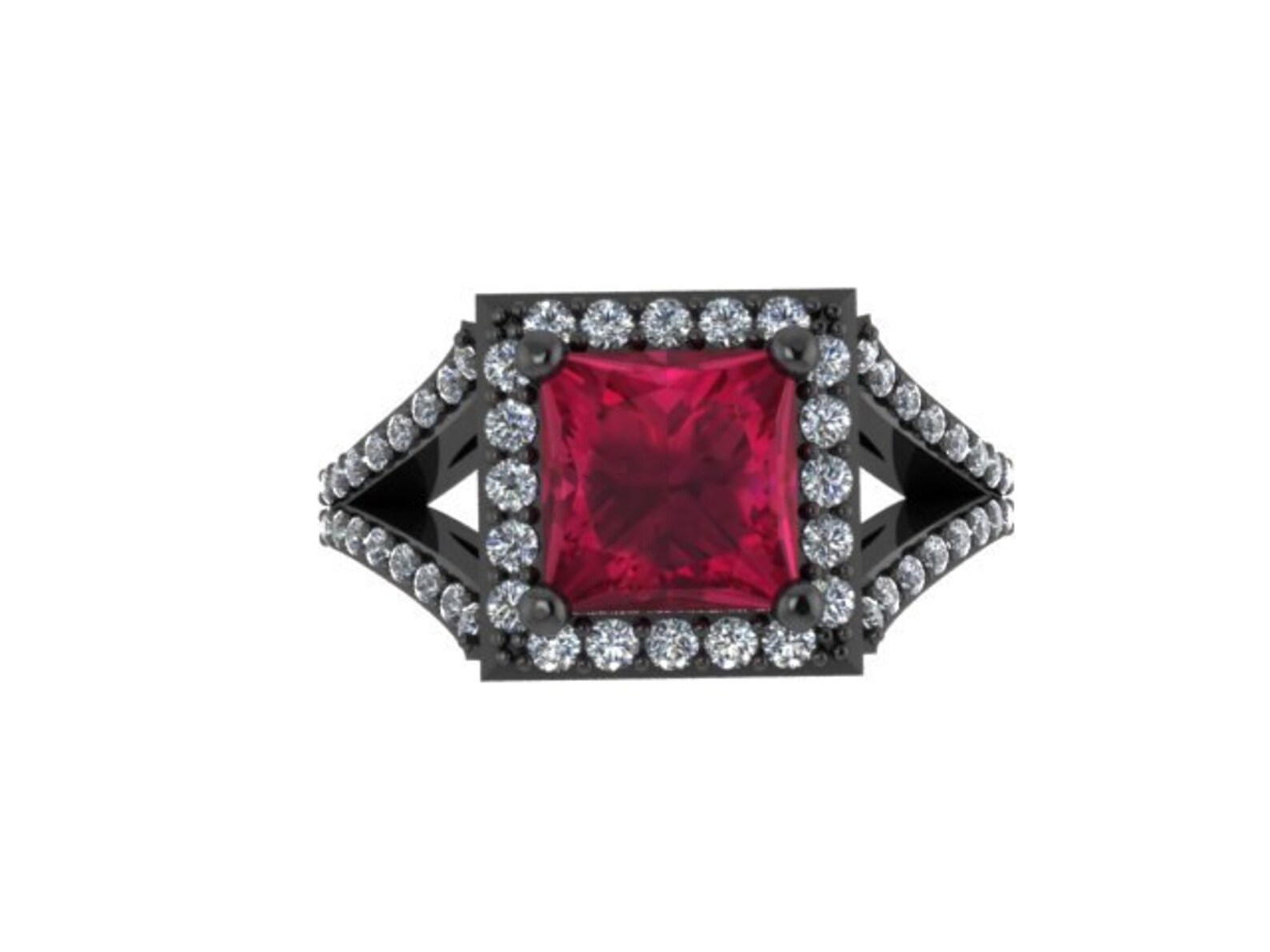 Princess Cut Red Ruby Engagement Ring Diamond Wedding Ring 14K Black ...