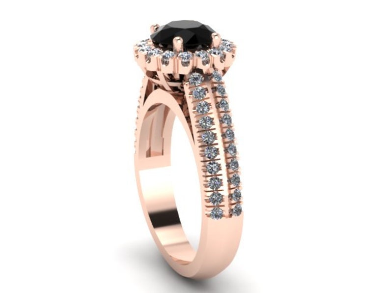 14k Rose Gold Unique Engagement Ring Round 7mm Genuine Black Diamond ...