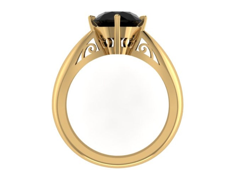 Black Diamond Engagement Ring Yellow Gold Solitaire Ring | Etsy