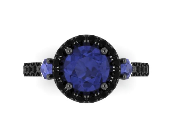Statement Rings Blue Sapphire Engagement Ring Black Diamond - Etsy