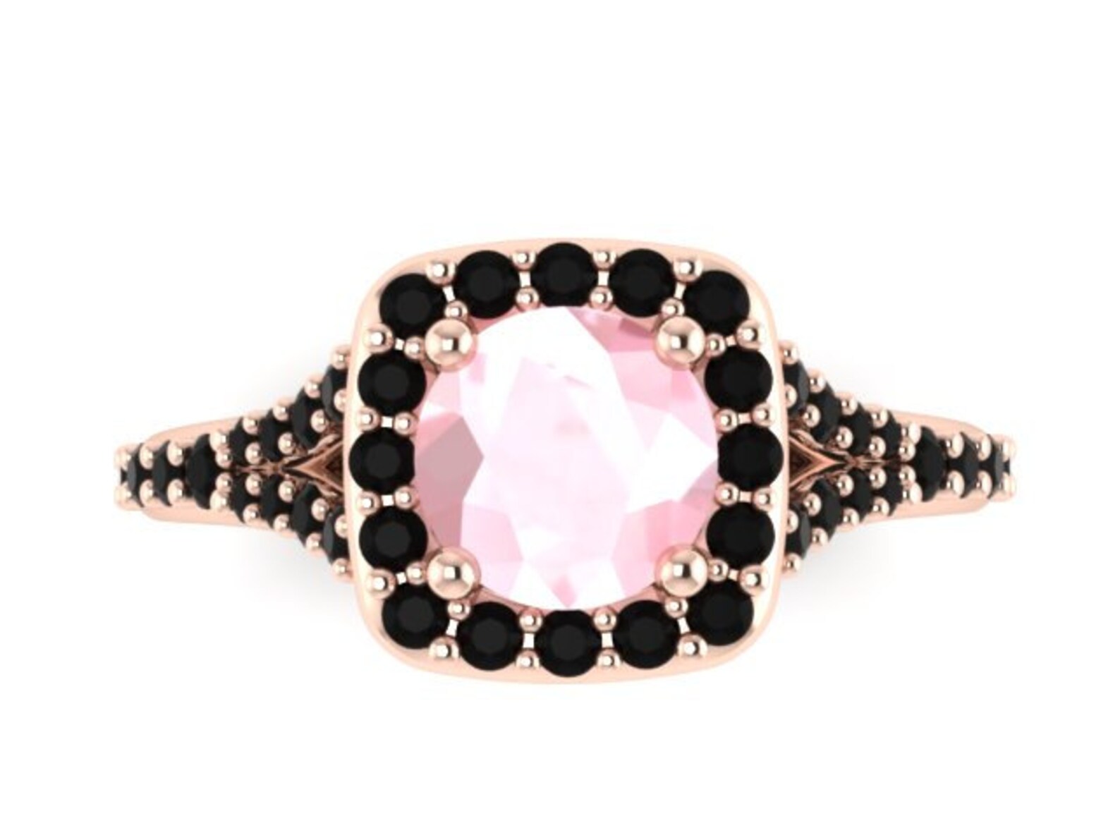 Black Diamond Morganite Engagement Ring 14K Rose Gold Ring Cushion Halo ...