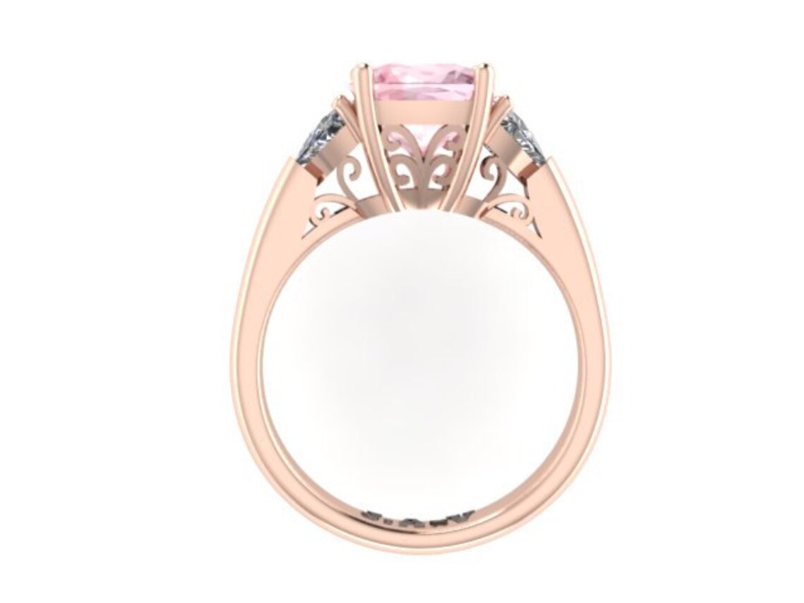 Cushion Cut Morganite Engagement Ring 14K Rose Gold Two - Etsy