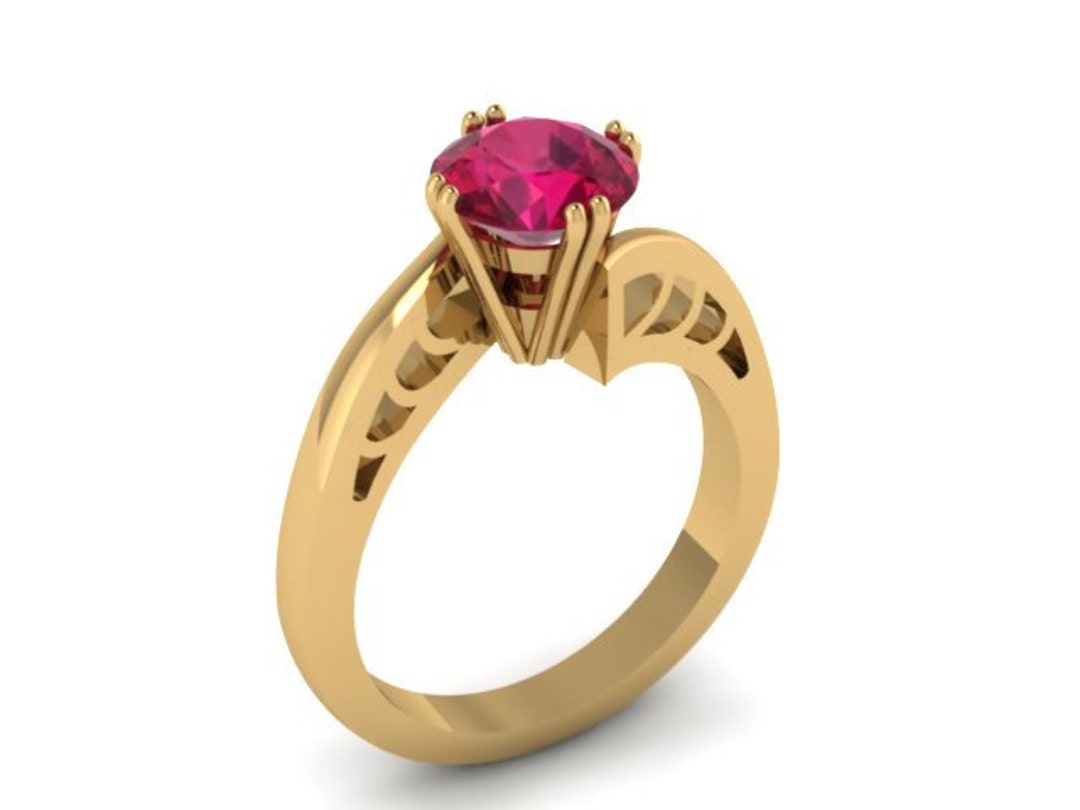 Ruby Engagement Ring in 14K Yellow Gold Wedding Ring With 7mm Round Red ...