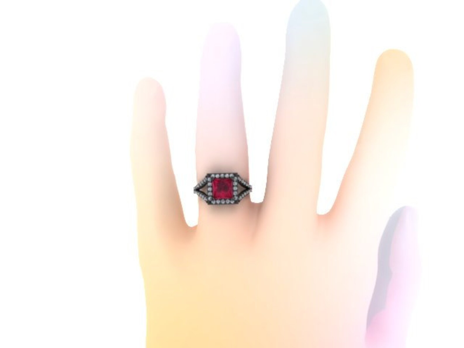 Princess Cut Red Ruby Engagement Ring Diamond Wedding Ring 14K Black ...