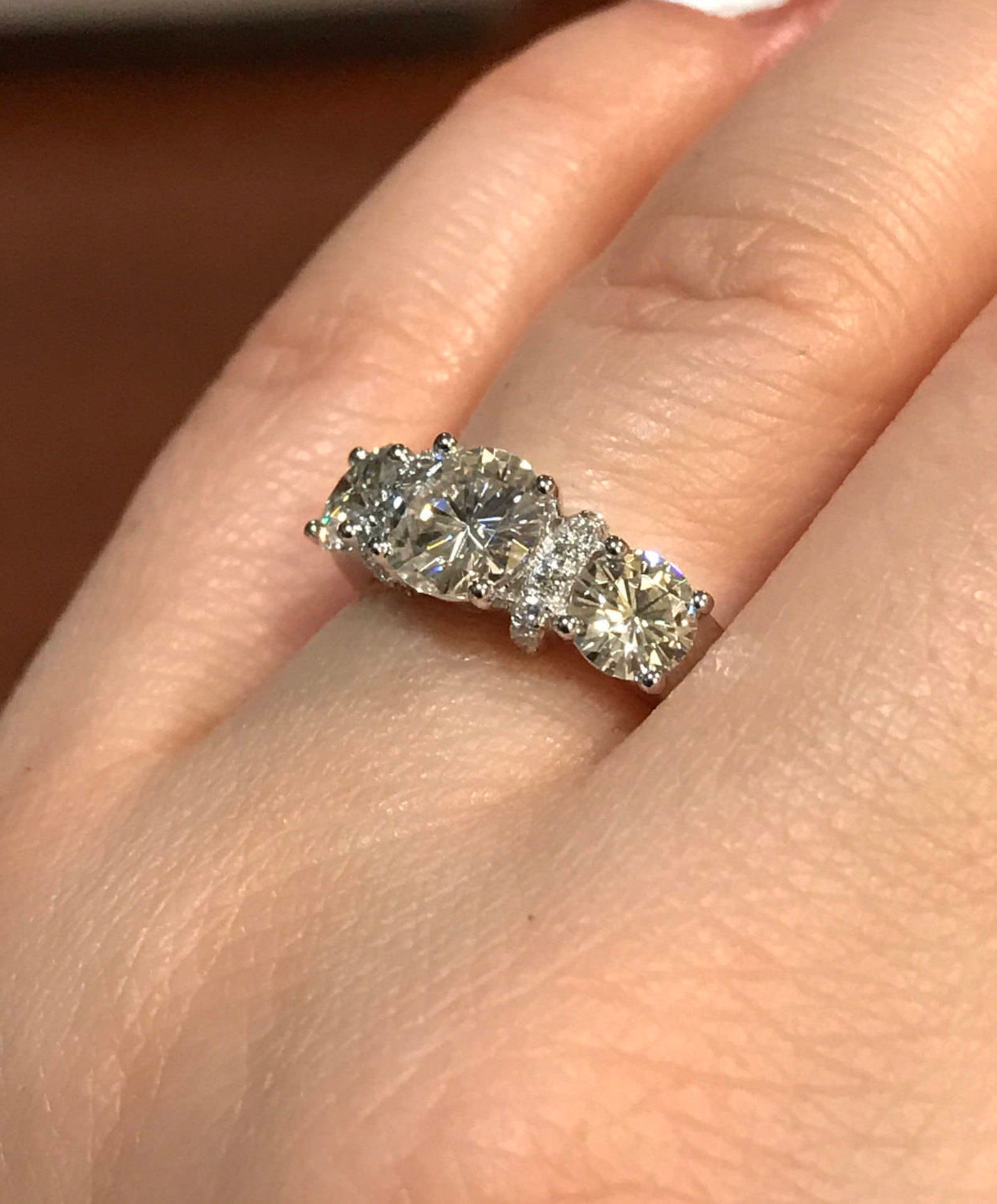 Three-stone Engagement Ring With White Diamonds 14K White Gold | Etsy