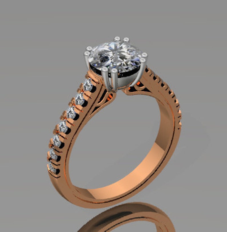 Platinum Engagement Ring Rose Gold Diamond Weding Ring With 7mm Round ...