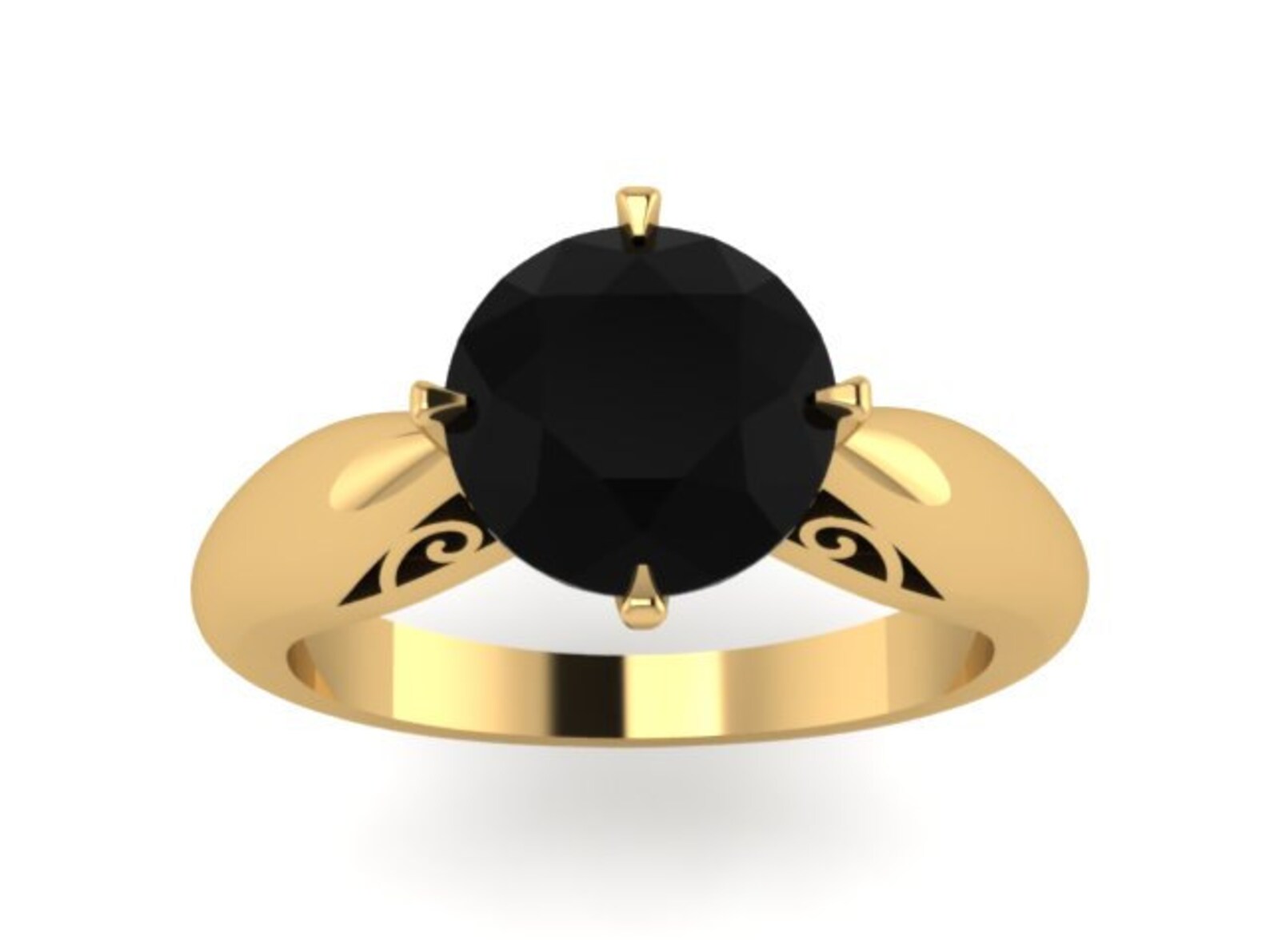 Black Diamond Engagement Ring Yellow Gold Solitaire Ring | Etsy