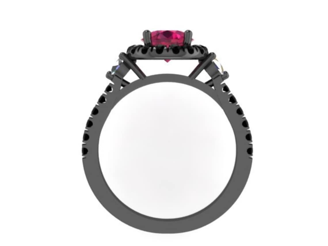 Engagement Ring Black Natural Black Diamond Red Ruby Wedding Ring 14K ...