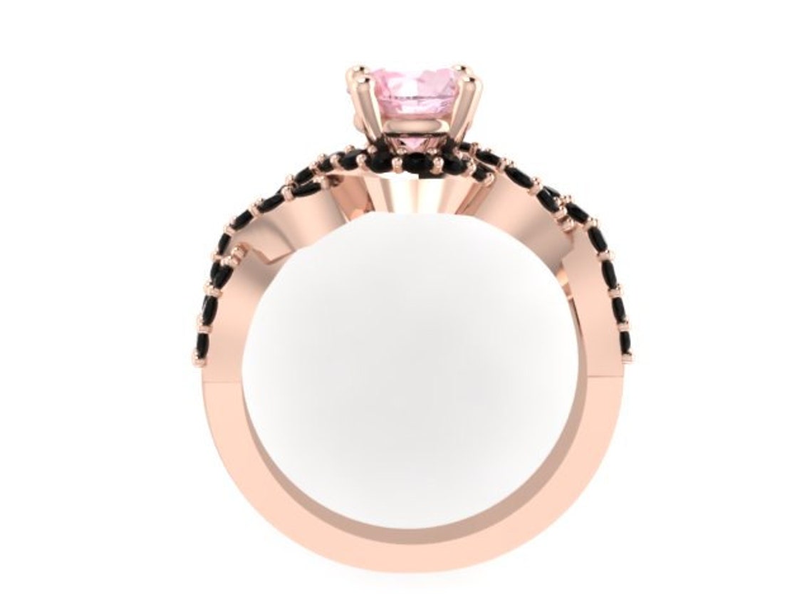 Black Diamond Morganite Engagement Ring Wedding Ring 14K Rose Gold ...