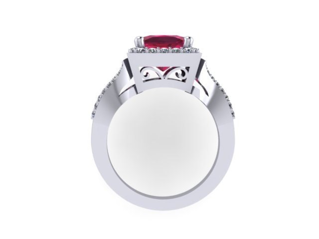 Princess Cut Ruby Engagement Ring Diamond Engagement Ring 14K White ...