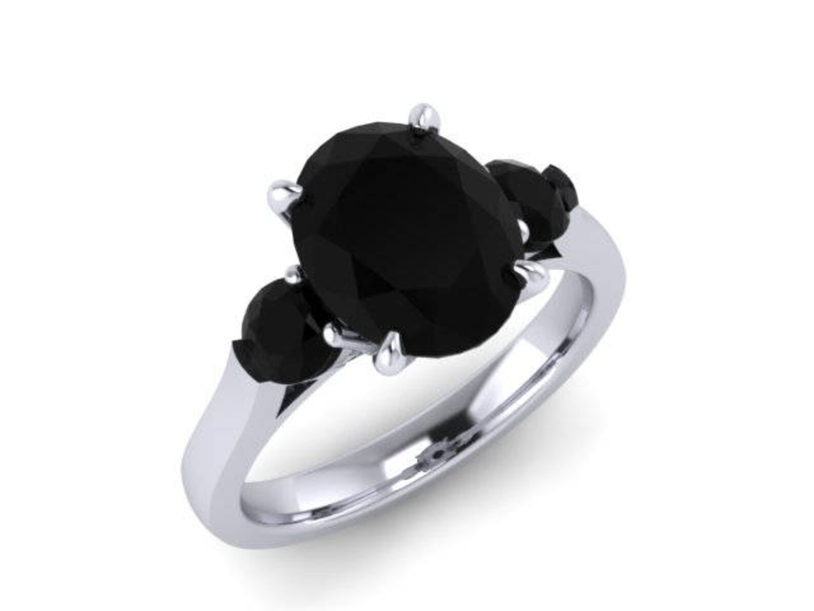 Oval Genuine Black Diamond Engagement Ring 14k White Gold - Etsy