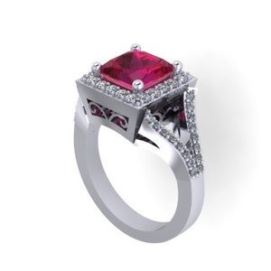 Princess Cut Ruby Engagement Ring Diamond Engagement Ring 14K White ...