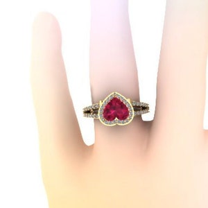 Ruby Engagement Ring Diamond Wedding Ring Heart Shaped Red Ruby Ring ...