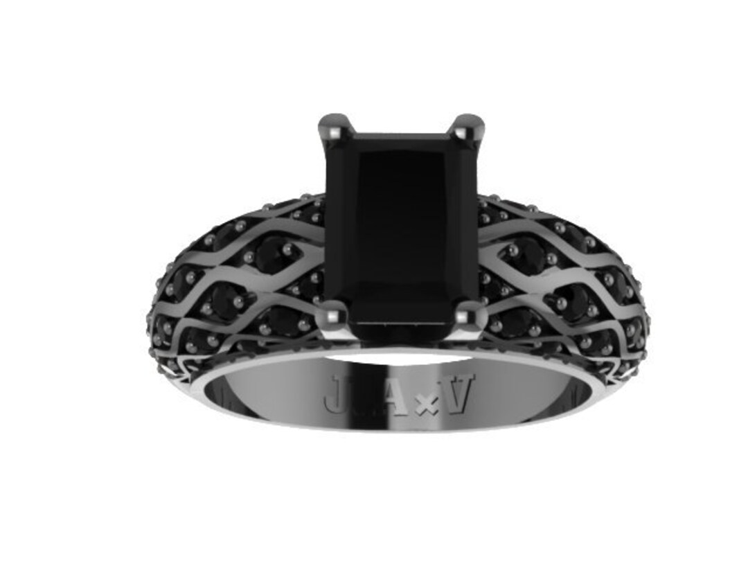 Black Gold Engagement Ring Emerald Cut Natural Black Diamond Engagement ...