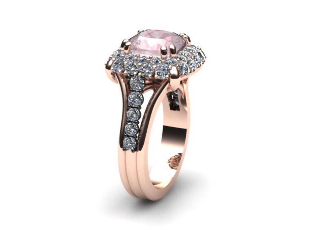 Cushion Cut Morganite Engagement Ring Diamond Wedding Ring 14K Rose ...
