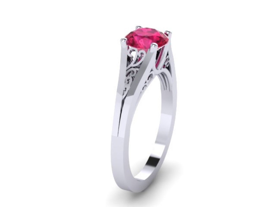 Ruby Engagement Ring Wedding Ring 14K White Gold Unique Bridal Ring ...