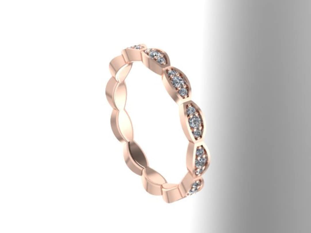 Diamond 3/4-way Band 14K Rose Gold Diamond Wedding Matching Band Rose ...