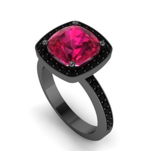 Ruby Engagement Ring Ruby Ring Black Diamond Wedding Ring 14K Black ...