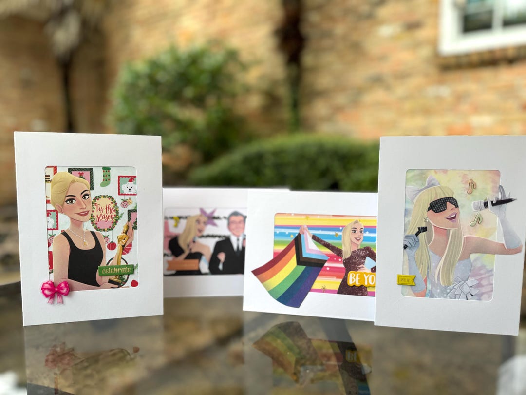 Lady Gaga, Set of 4, Greeting Cards, Christmas and Every Occasion ...