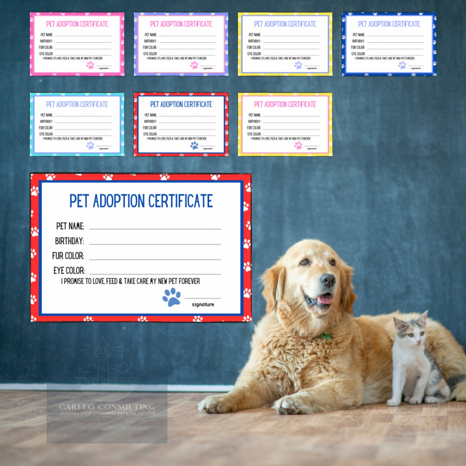 Pet Adoption Certificate, Pet Adoption Birthday Party, Puppy Birthday ...