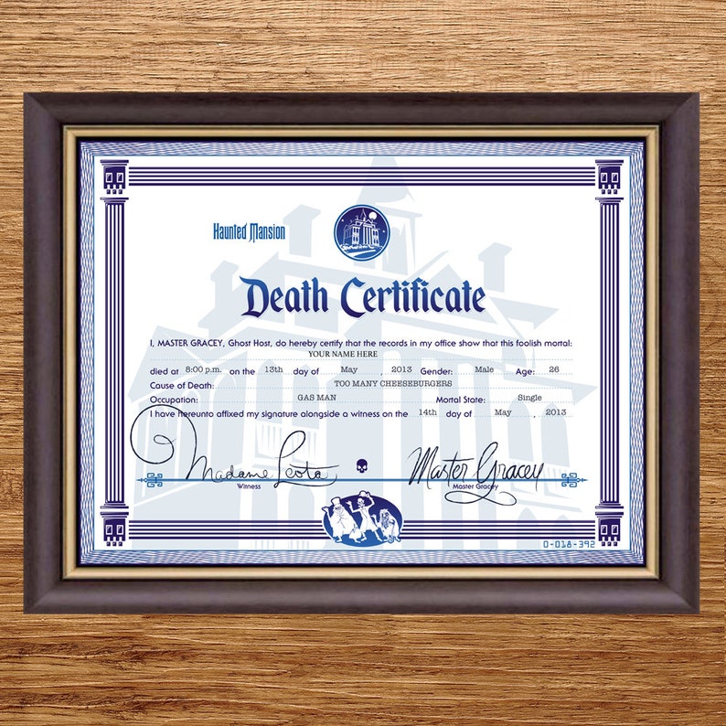 Downloadable Disneyland Haunted Mansion Death Certificate - Digital ...