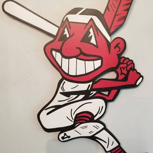 Cleveland Indians chief wahoo batting wood sign. | Etsy