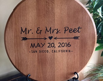 Custom Whiskey Barrel Head Wedding Guest Book quarter | Etsy