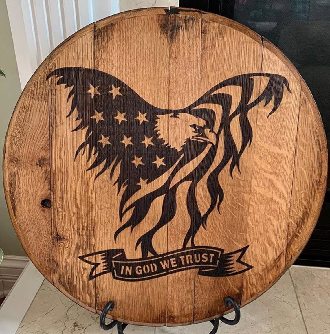 US American Flag, Bourbon Barrel Head, Rustic Art Decor, Bar Gift, Wood ...