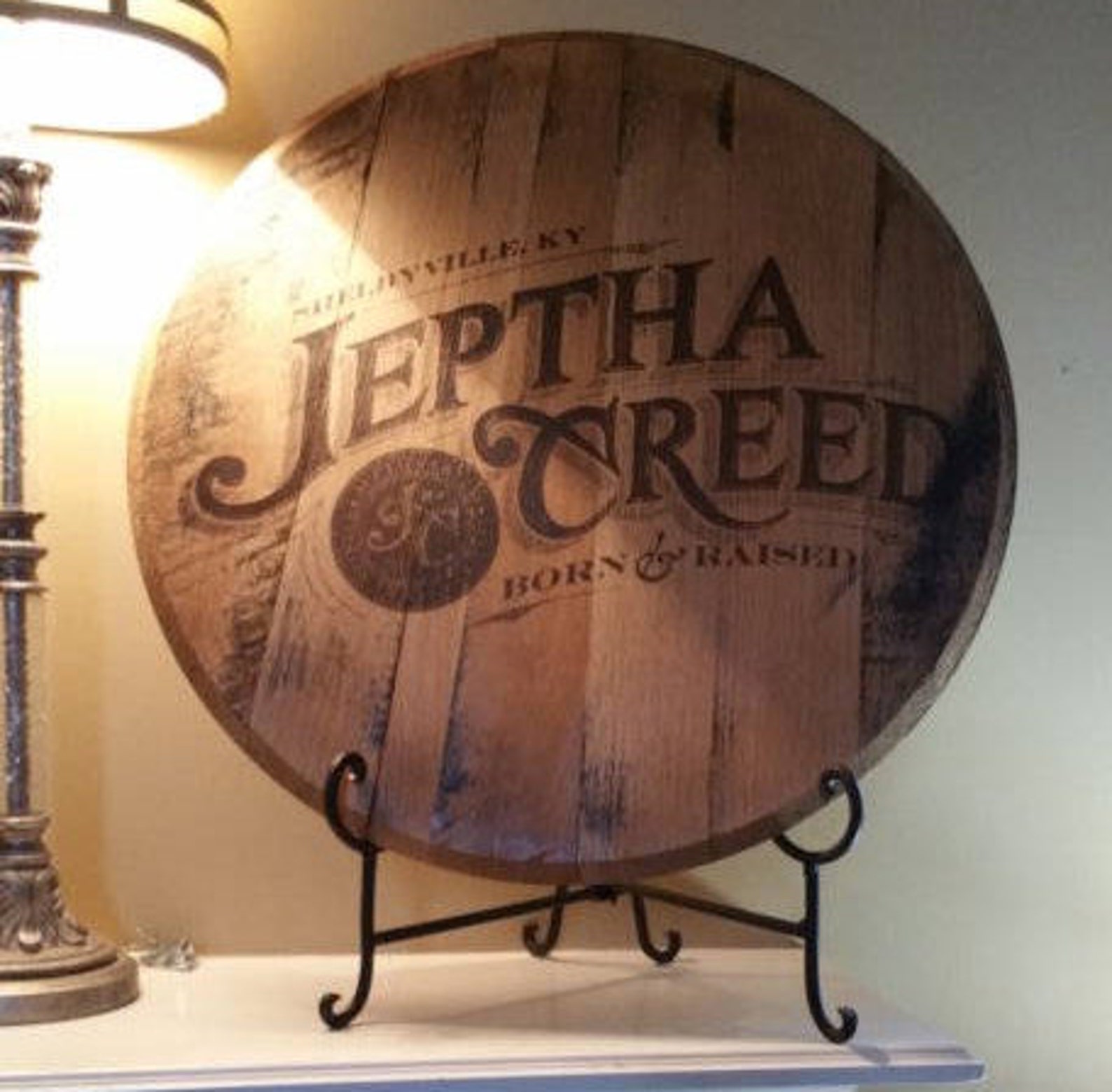 Custom bourbon whiskey barrel head lid laser engraved logo | Etsy