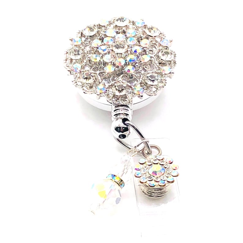 Rhinestone Flower Retractable Badge Reel, Silver Bling ID Holder - Etsy
