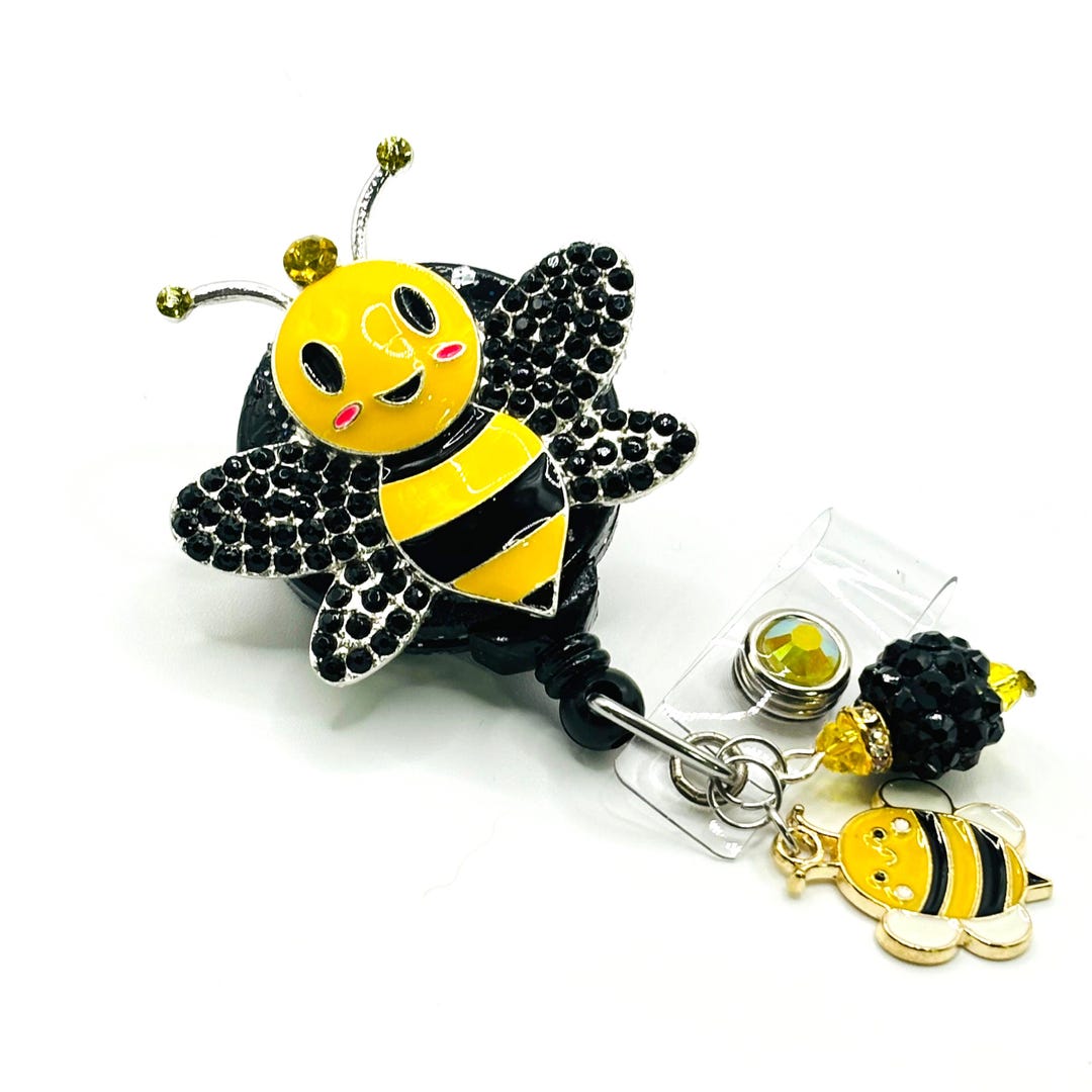 Bumble Bee Rhinestone Retractable Badge Reel, Bee Charm, Nurse, Teacher ...