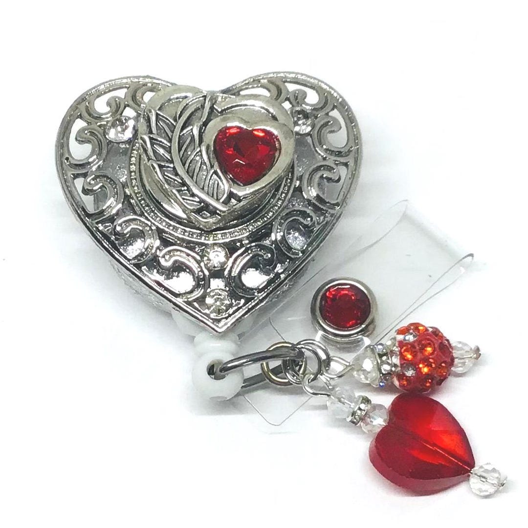 Heart, Snap Button Reel, Snap Button Retractable Badge Holder Nurse ...