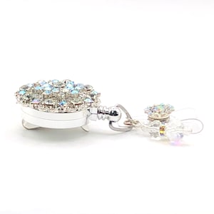 Rhinestone Flower Retractable Badge Reel, Silver Bling ID Holder - Etsy