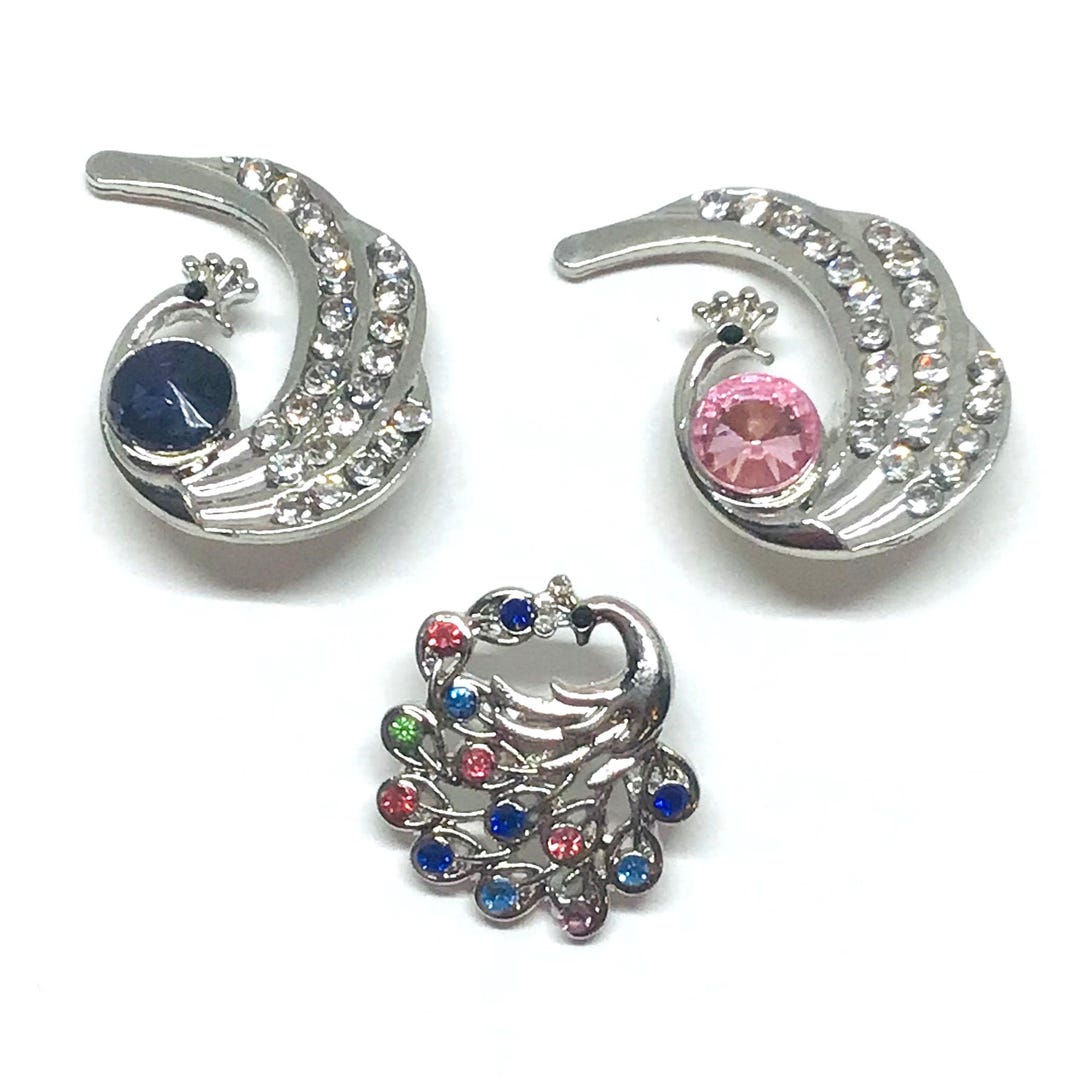 Silver Peacock Snap Buttons; 18mm Snap Buttons to Use With: Snap Button ...