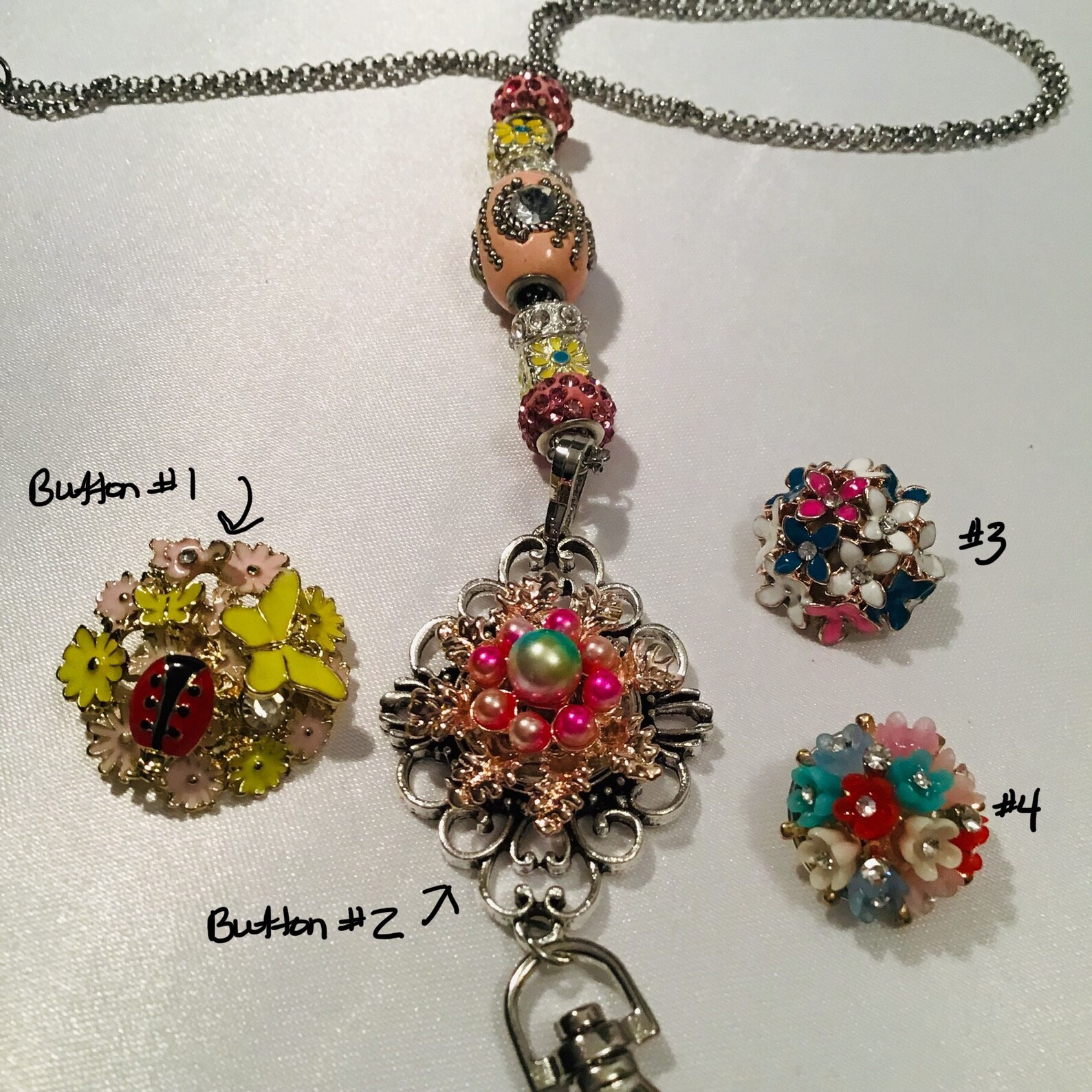 Butterfly Snap Button Lanyard Beaded Breakaway Lanyard ID | Etsy